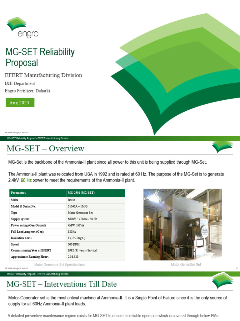 MG-SET PRM Presentation | PDF | Electric Motor | Reliability Engineering
