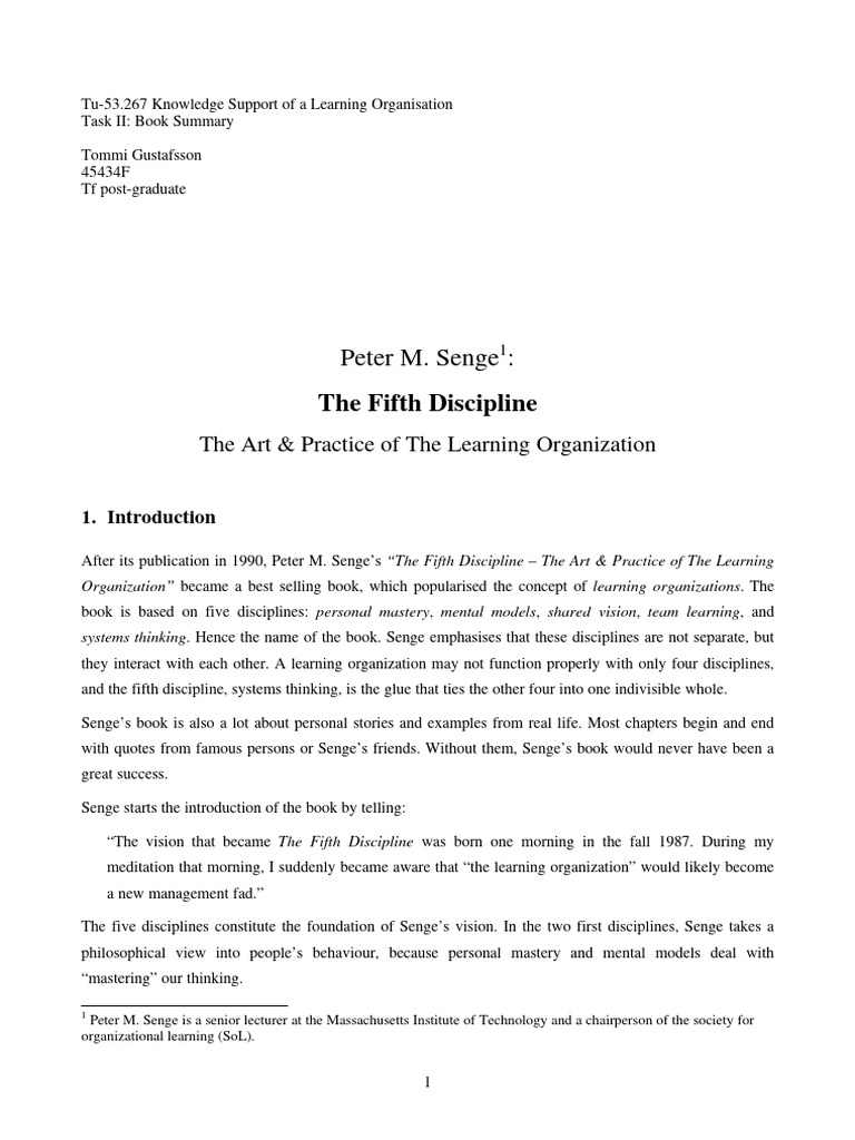 Summary of Senge's Fifth Discipline | PDF | Thought | Reason
