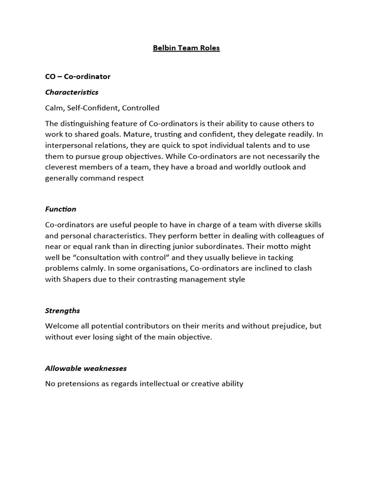 Belbin Team Roles - Explanation | Download Free PDF | Disciplines ...
