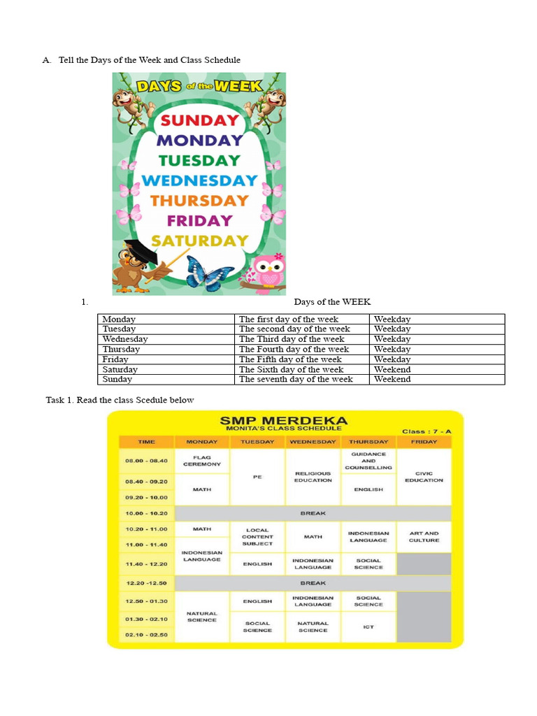 Days of the Week and Class Schedule Guide | PDF