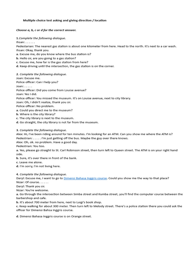 Soal Asking and Giving Direction | PDF | Land Transport | Transport