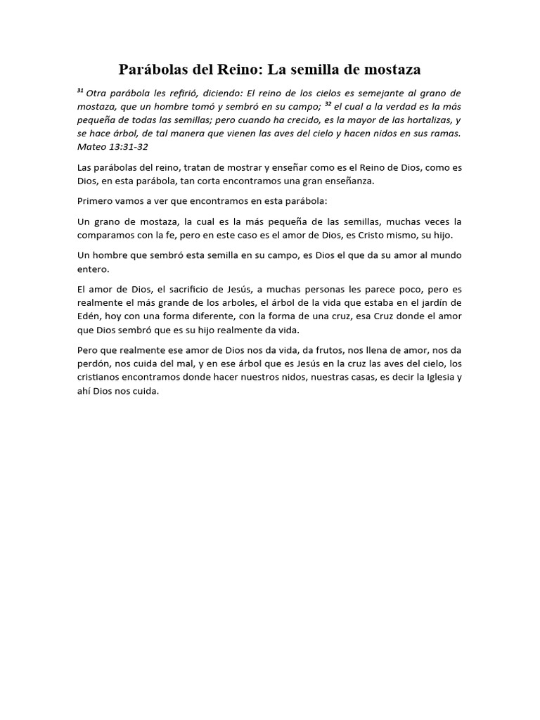Parábola de La Semilla de Mostaza | PDF