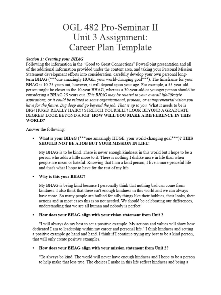 Personal BHAG and Career Plan Template | PDF | Goal | Social Media