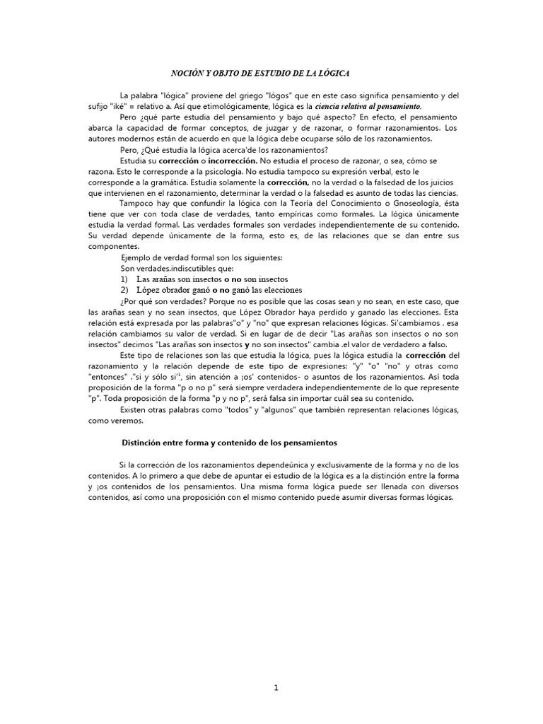 Noción y Objto de Estudio de La Lógica | PDF | Proposición | Lógica