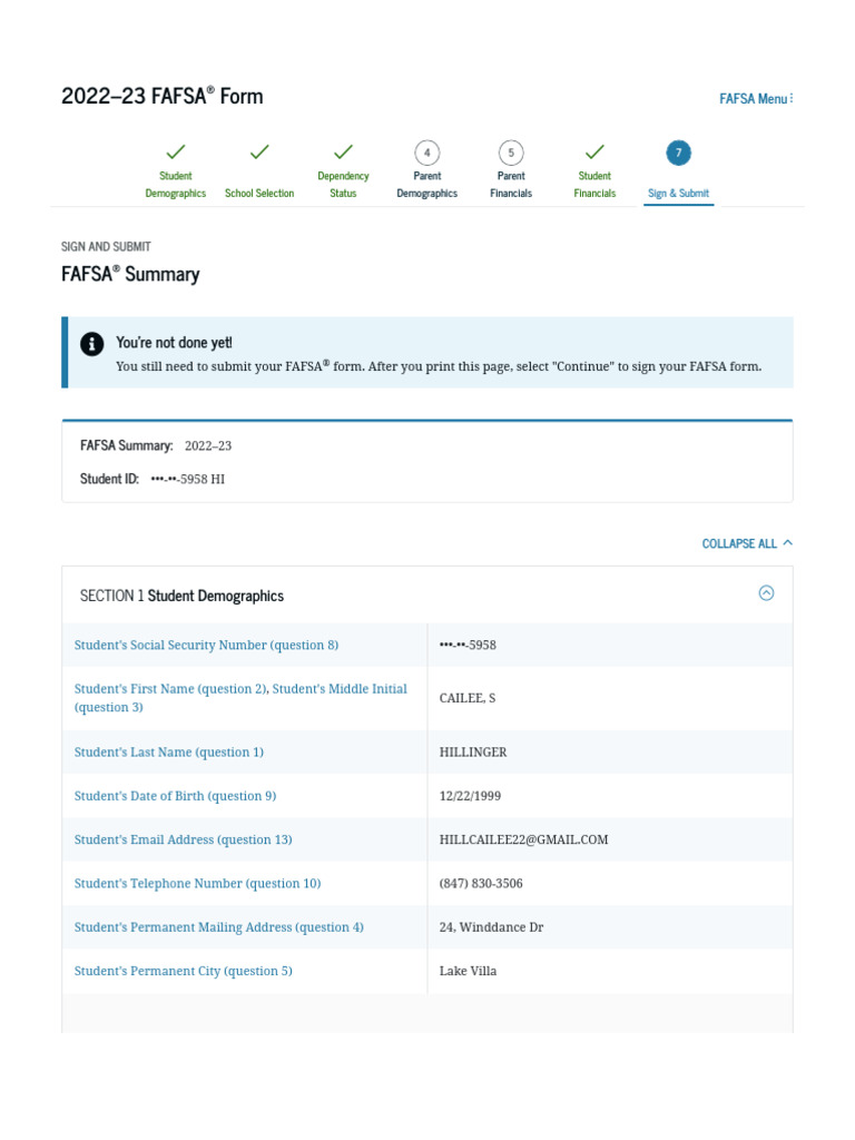 2022-2023 Application Summary - FAFSA Application - Federal Student Aid ...