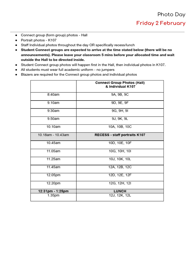 Photo Schedule 2024 | PDF | Traditions | Dress Codes