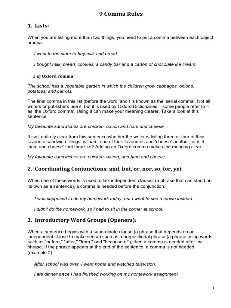 9 Comma Rules | PDF