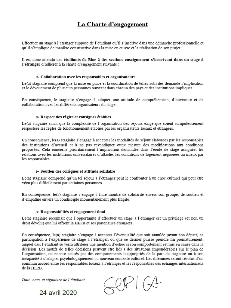 BRISE - Charte D'engagement PDF | PDF