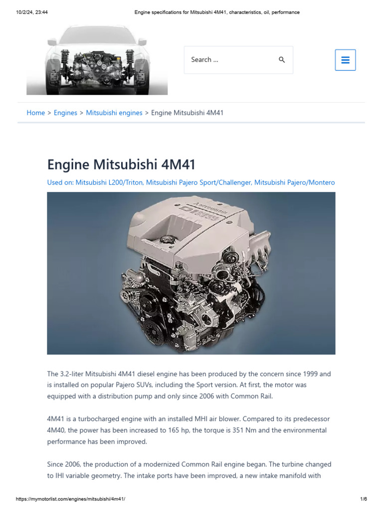 Mitsubishi 4M41 | PDF | Engines | Diesel Engine