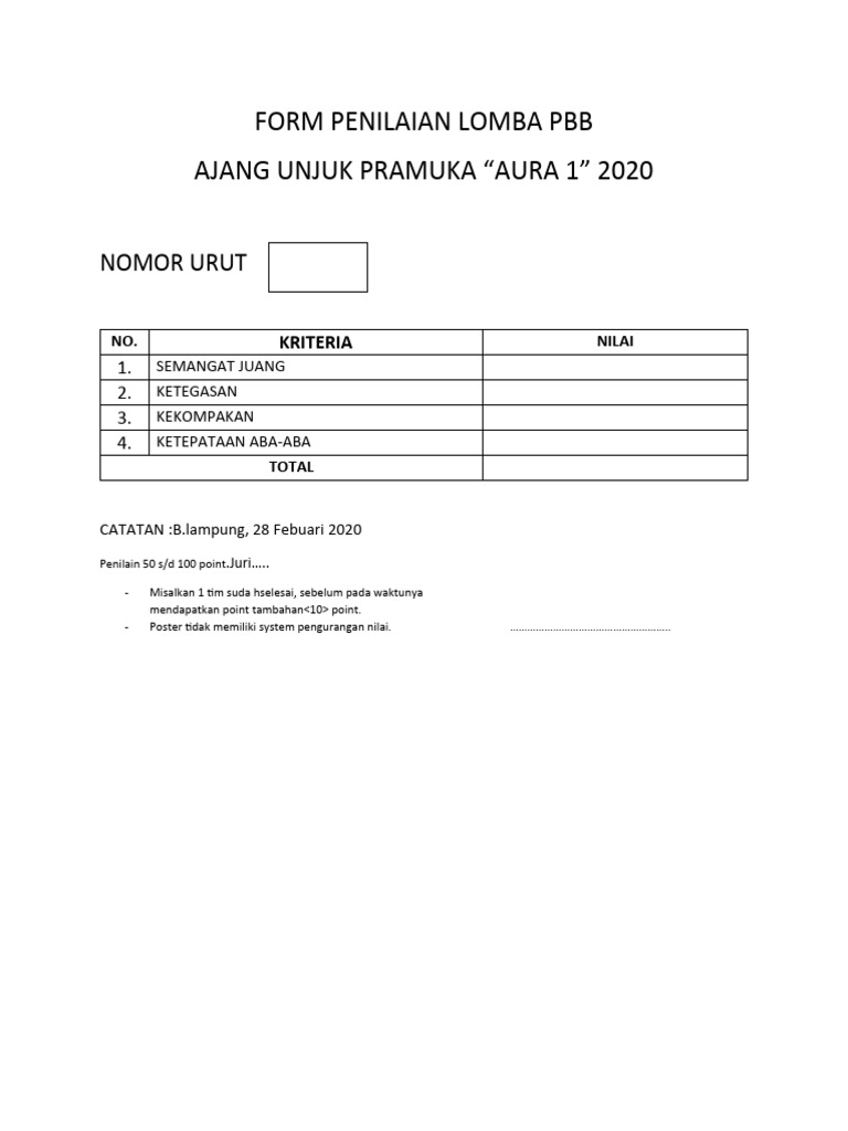 Form Penilaian Lomba PBB | PDF | Bisnis