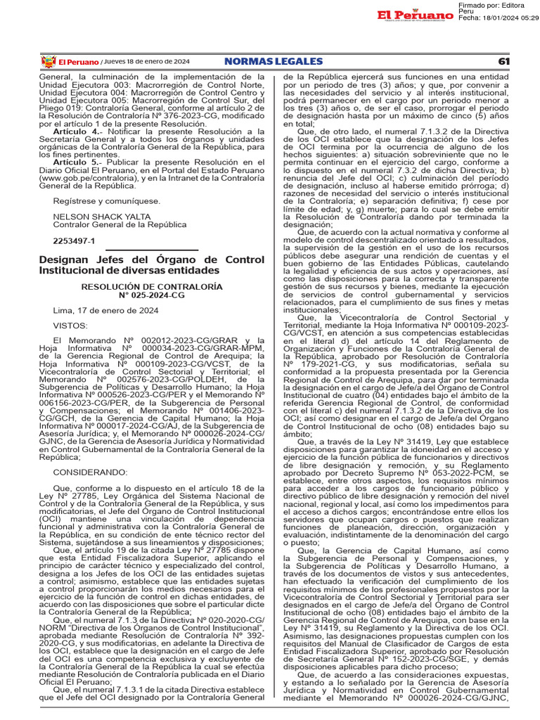 Designación de Jefes de Control Institucional | PDF | Gobernancia ...