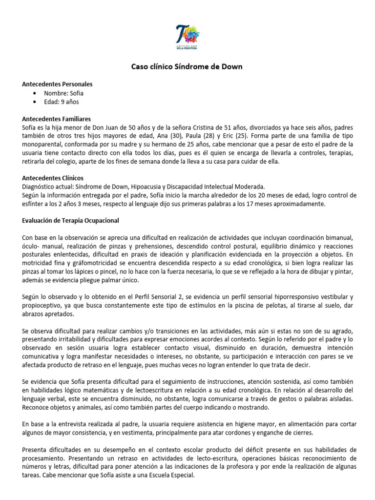 Caso Clínico: Sofía y Síndrome de Down | PDF | Síndrome de Down ...