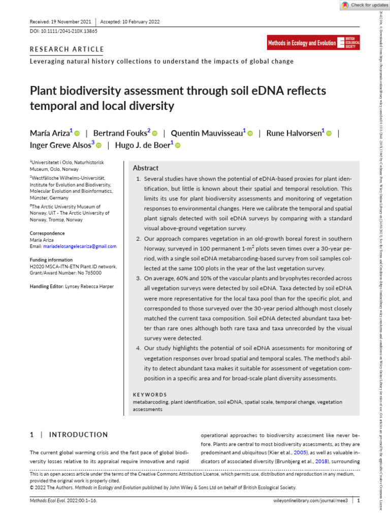Ariza Et Al 2022 Plant Biodiversity Assessment Through Soil Edna