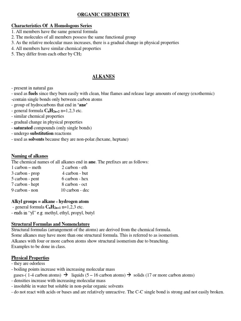 Organic Chemistry - Notes On Alkanes To Esters-Student | PDF | Alkane ...