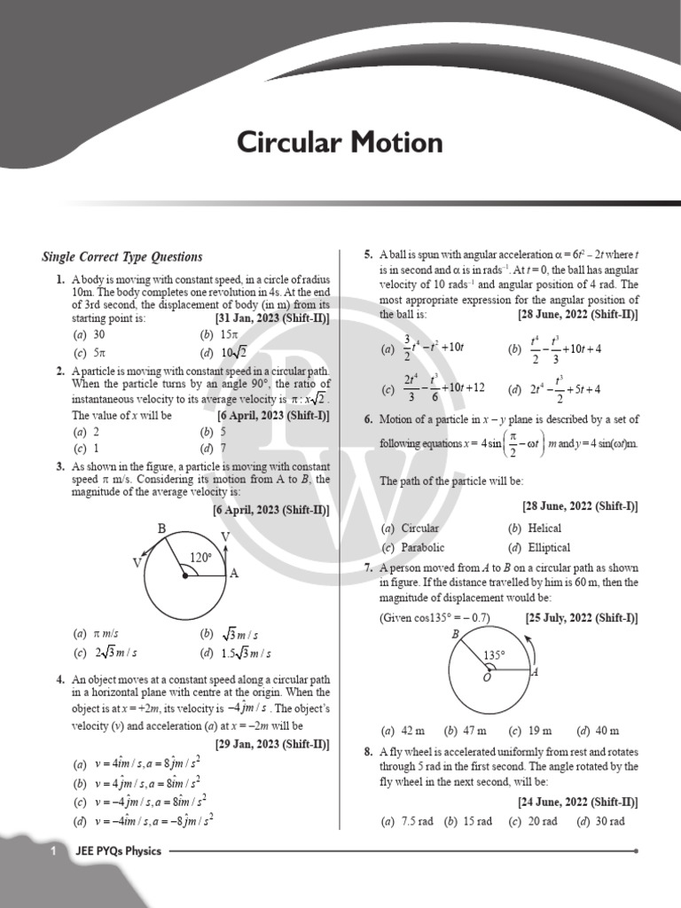 Circular Motion - PYQ Practice Sheet (Physics) | PDF