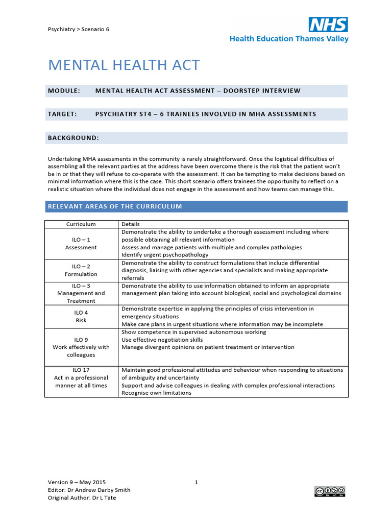 Mental Health Act Doorstep Interview | PDF | Psychiatry | Psychopathology