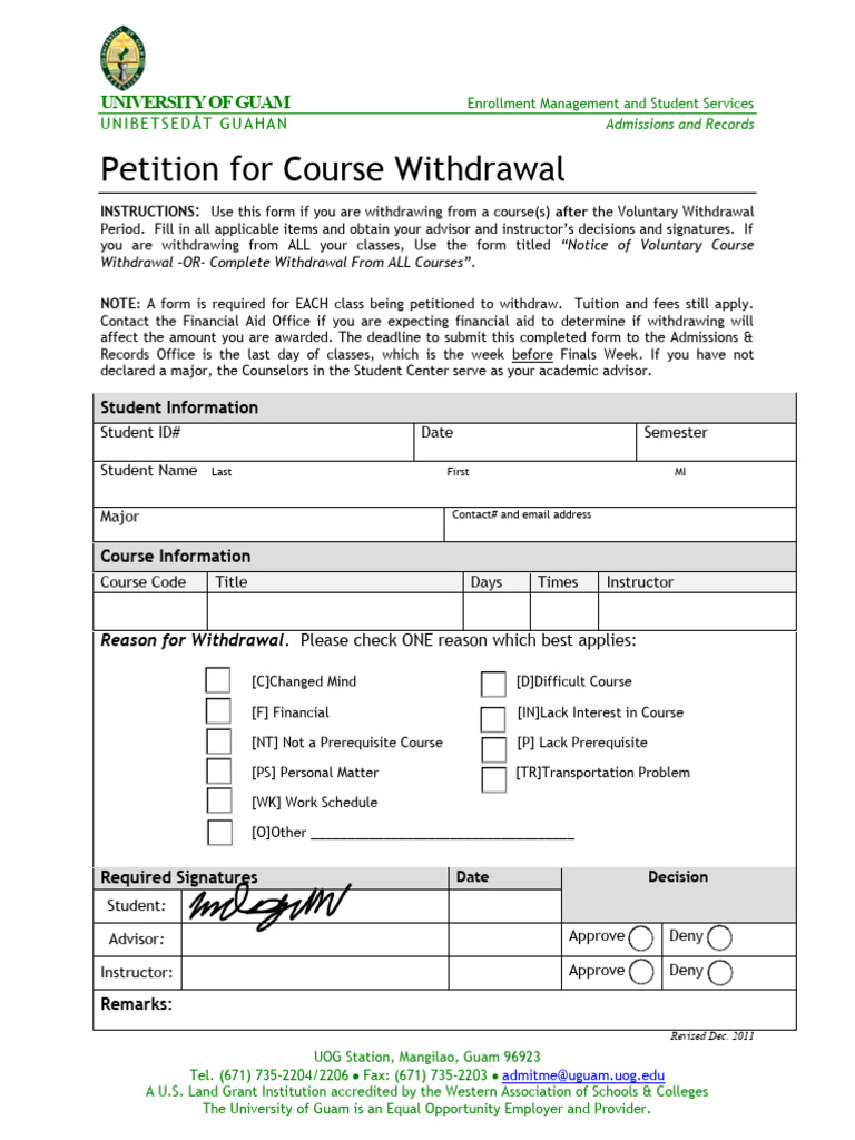 Request Petition For Course Withdrawal | PDF
