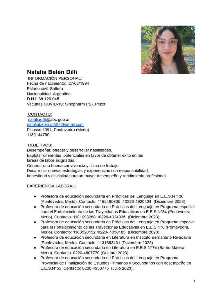 Currículum Vitae 2024 Dilli, Natalia Belén | PDF | Maestros