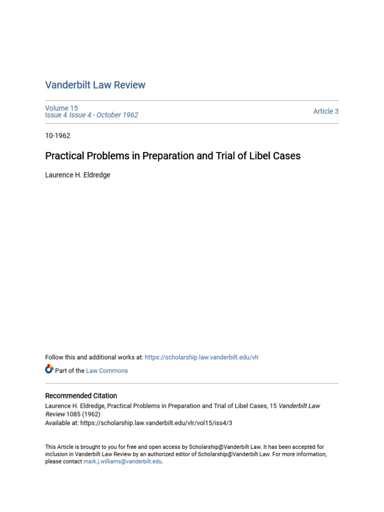 Practical Problems in Preparation and Trial of Libel Cases | PDF ...