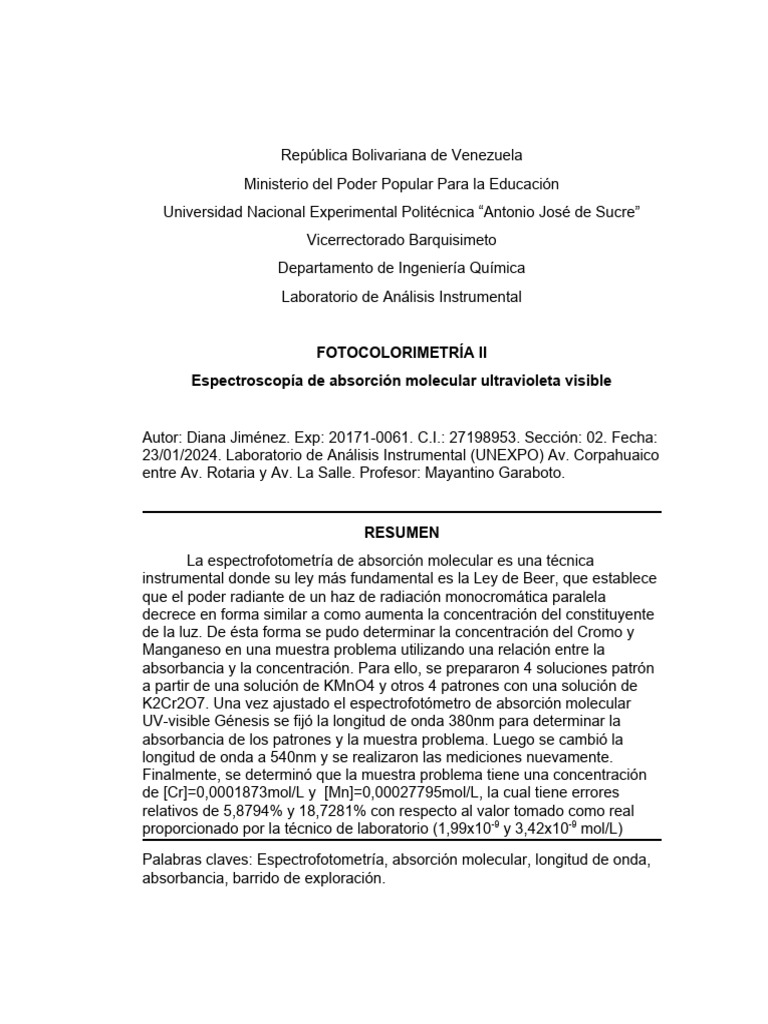 Informe - Foto II | PDF | Espectrofotometria | Espectroscopía ...