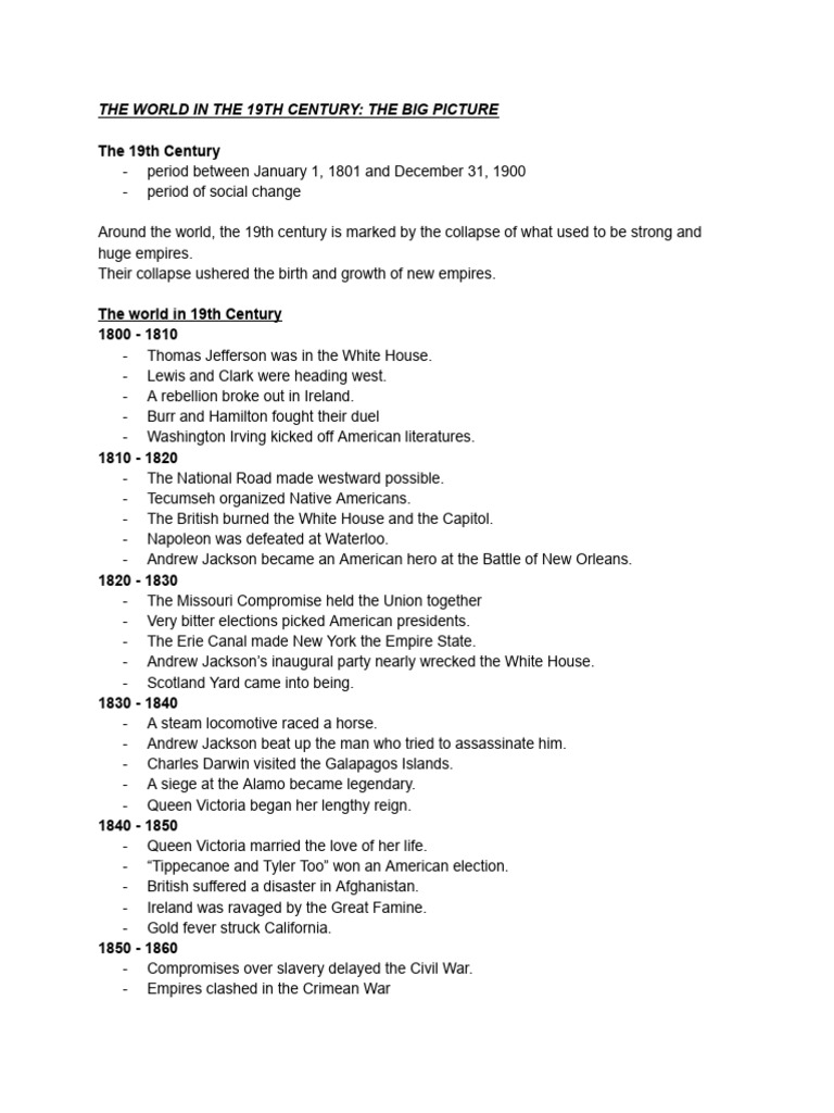 The World in The 19TH Century - The Big Picture | PDF | Andrew Jackson | United Kingdom Of Great ...