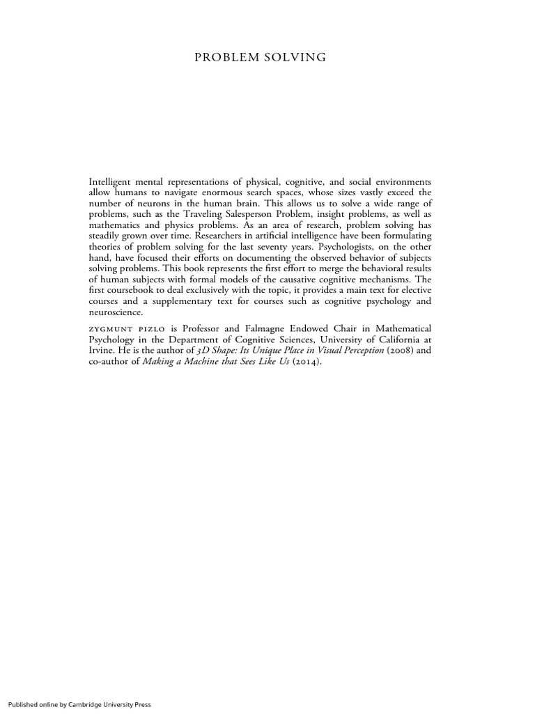 Zygmunt Pizlo - Problem Solving - Cognitive Mechanisms and Formal Models-Cambridge University ...