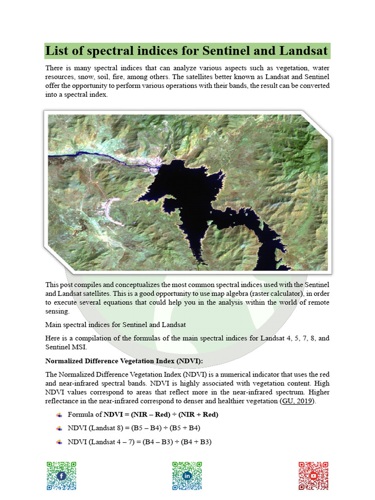 Spectral Indices for Landsat and Sentinel | PDF | Infrared | Applied ...