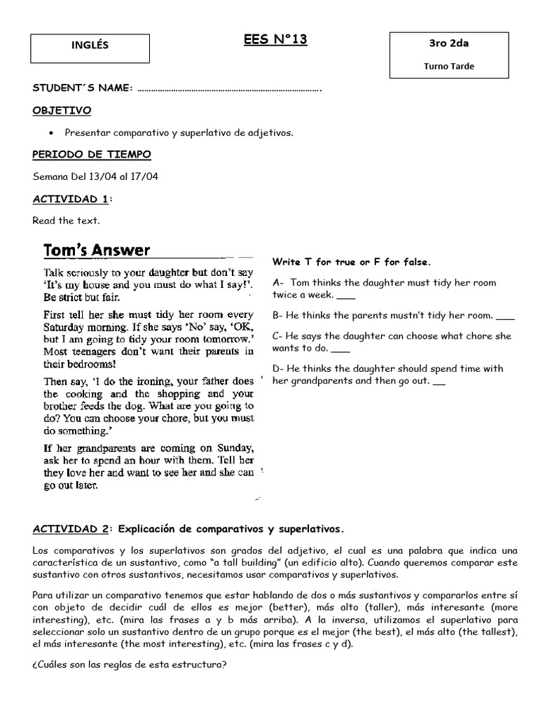 Actividad INGLES 3ro EES 13 - 3 | PDF | Lingüística