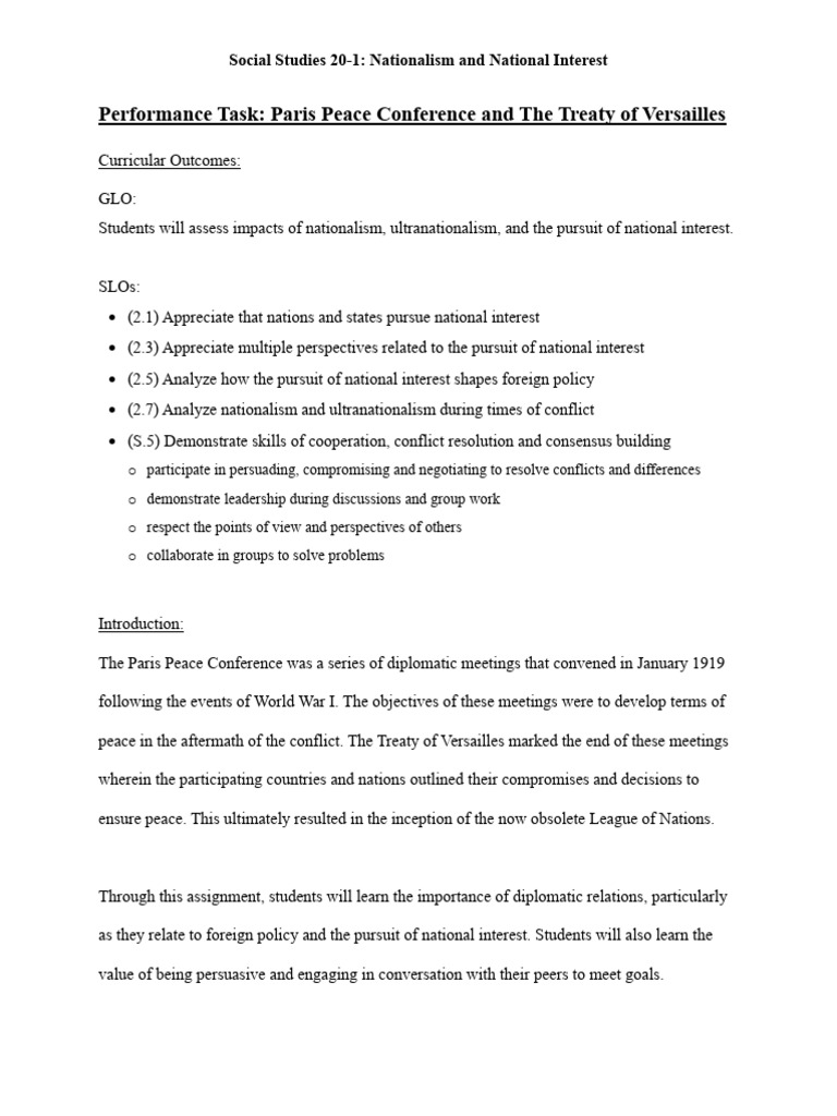 Paris Peace Conference Role Play | PDF | Treaty Of Versailles | Global ...