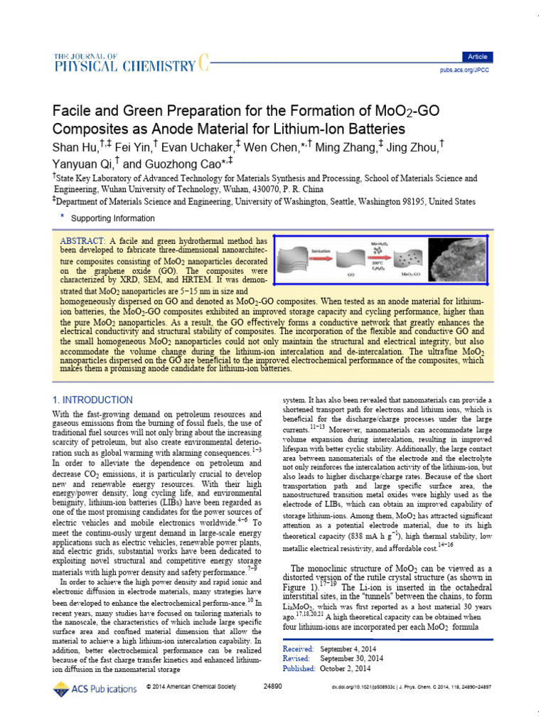 Facile and Green Preparation For The Formation of MoO2 | PDF
