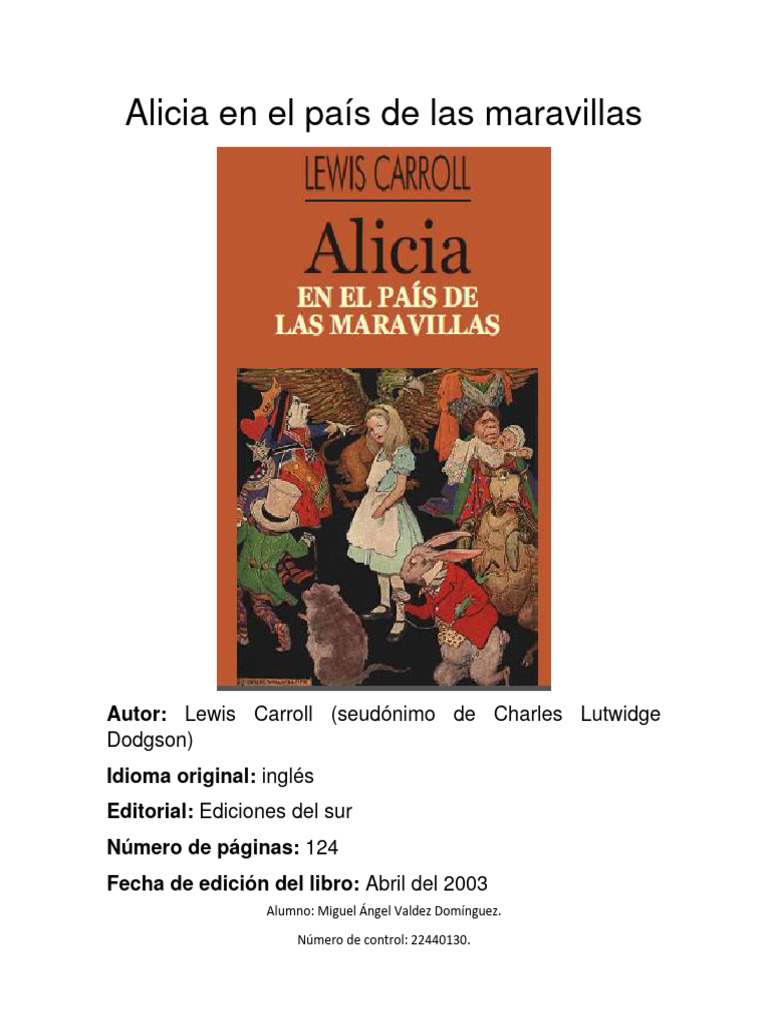 Alicia en El Pais de Las Maravillas | PDF | Las aventuras de Alicia en ...