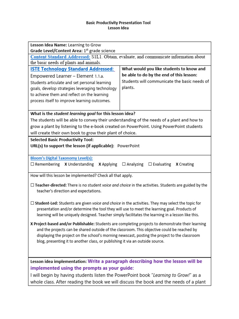 Learning To Grow Lesson Idea | PDF | Learning | Teaching