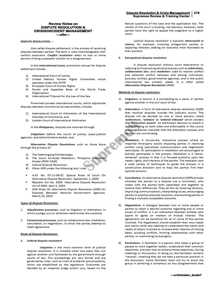 Dispute Resolution & Crisis Management Guide | PDF | Dispute Resolution ...