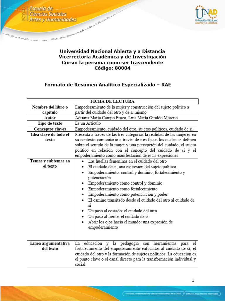 Anexo 1 - Formato RAE | PDF | Empoderamiento | Comunicación humana