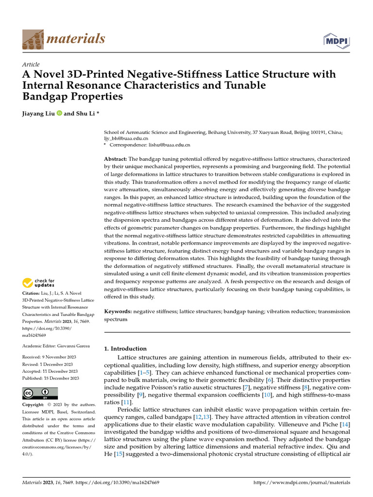 A Novel 3d Printed Negative Stiffness Lattice Stru Pdf Metamaterial Band Gap
