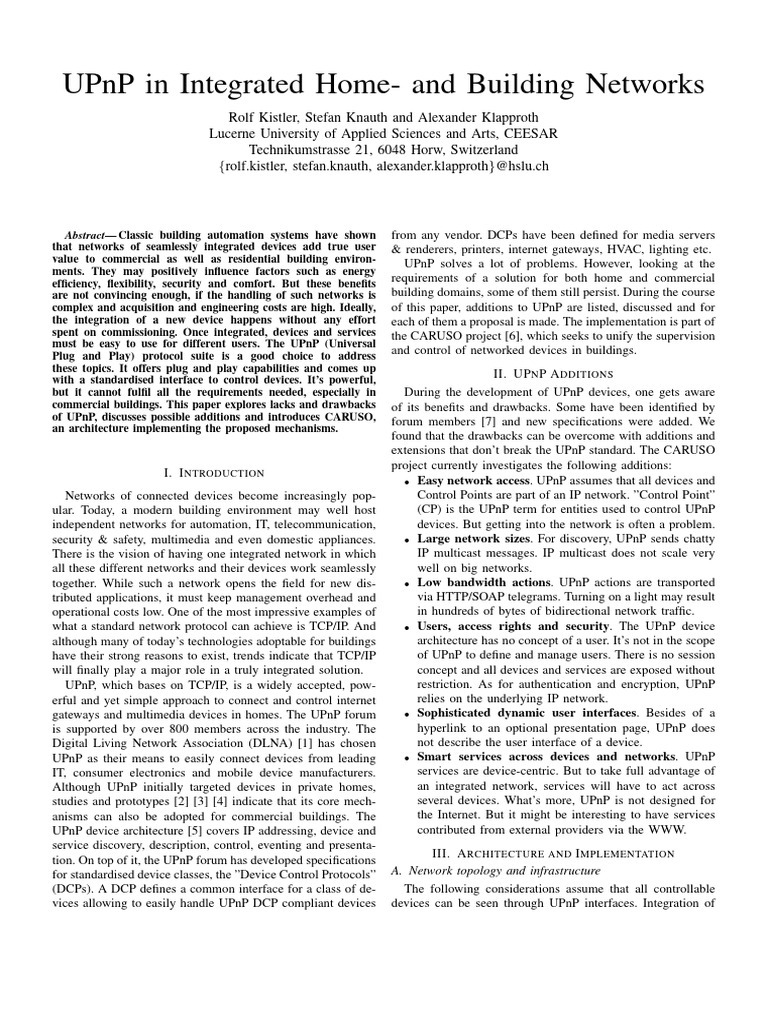 2008 Paper Upnp Integrated Home Building Networks EN | Download Free PDF | Computer Network ...