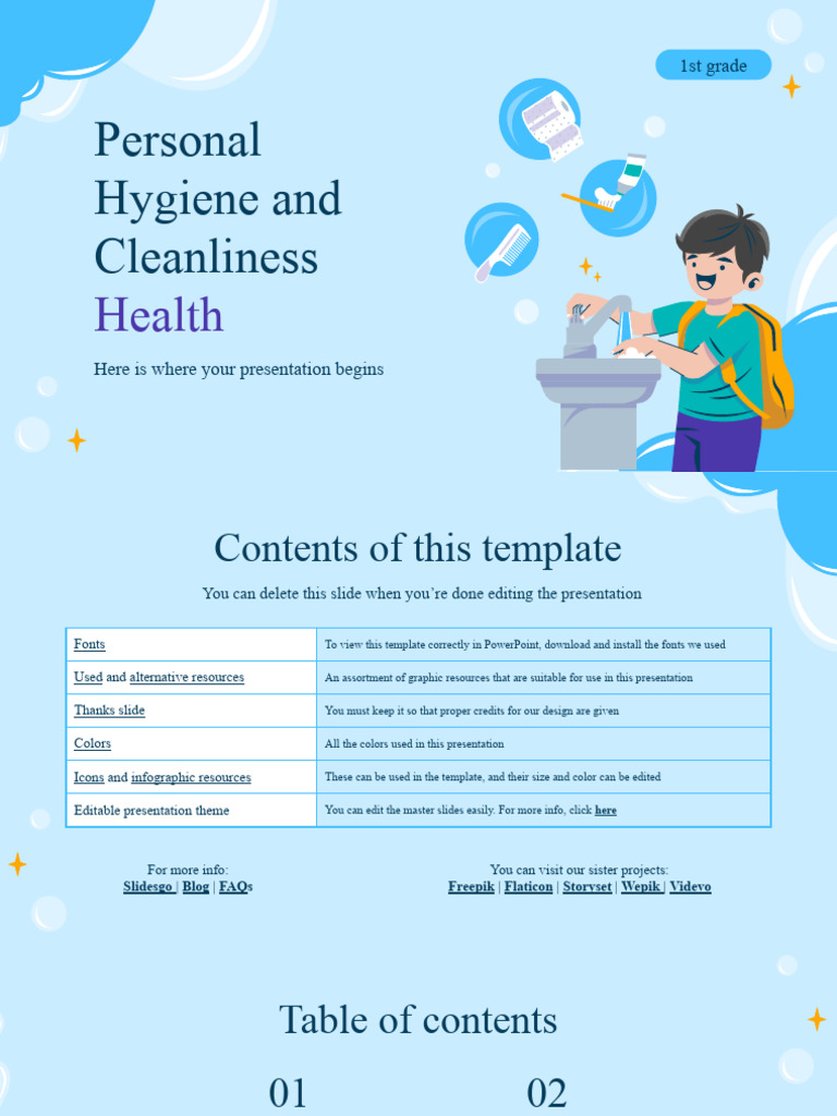 Personal Hygiene and Cleanliness - Health - 1st Grade by Slidesgo | PDF