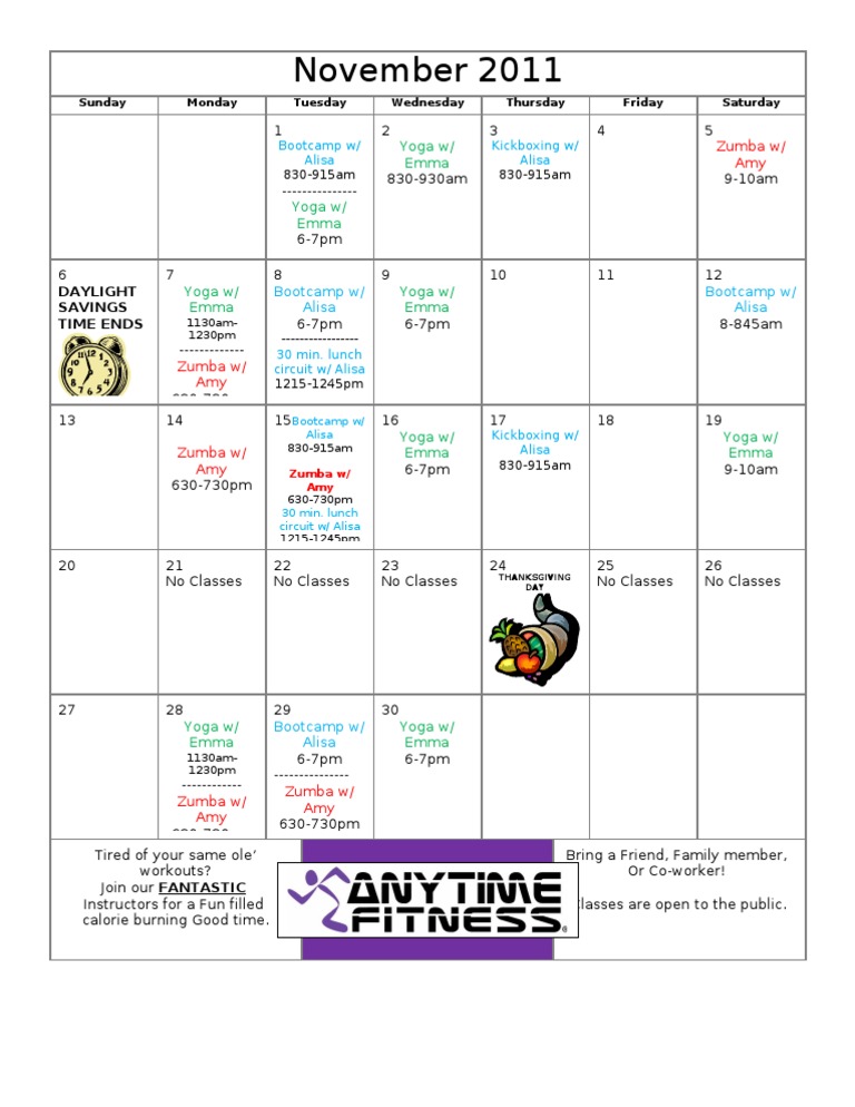 November Class Schedulefix | PDF