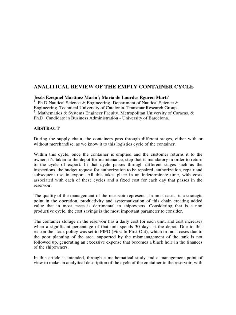 Analitical Review of The Empty Container Cycle | PDF | Mean | Poisson ...