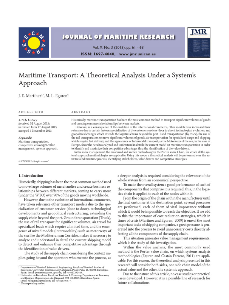 Maritime Transport A Theoretical Analysis | PDF | Competitive Advantage ...