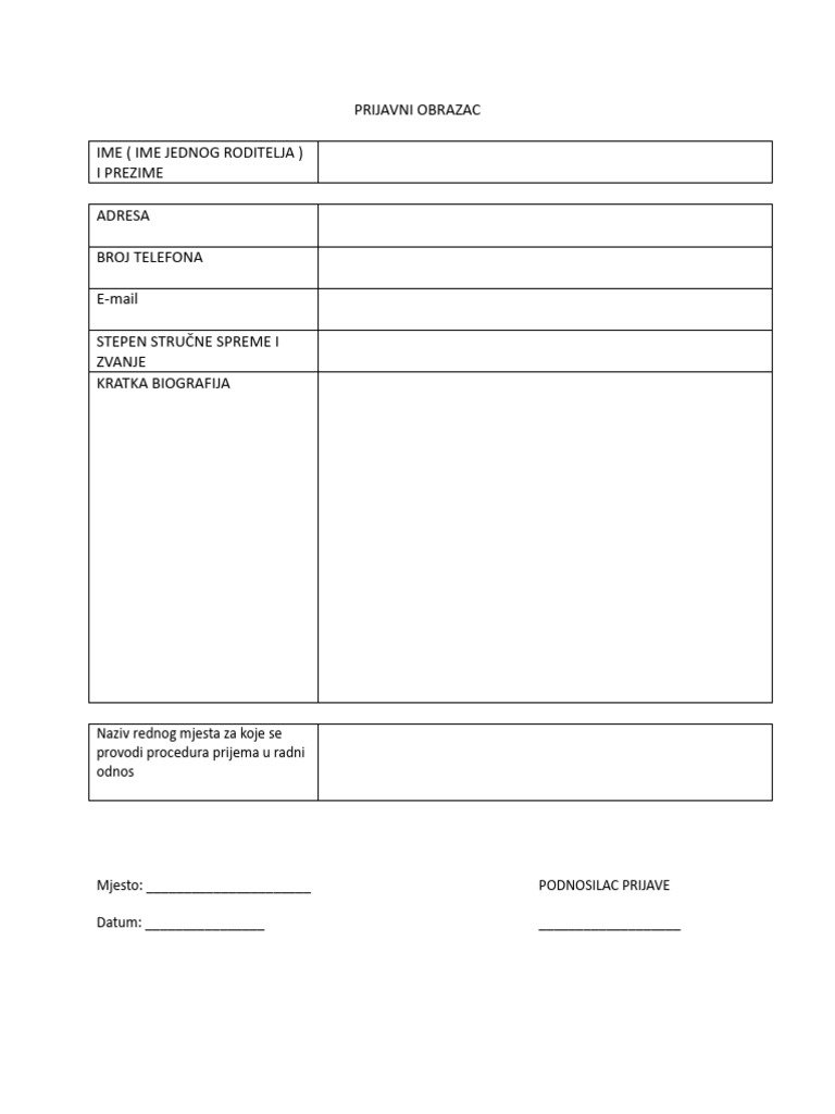 Prijavni Obrazac | PDF