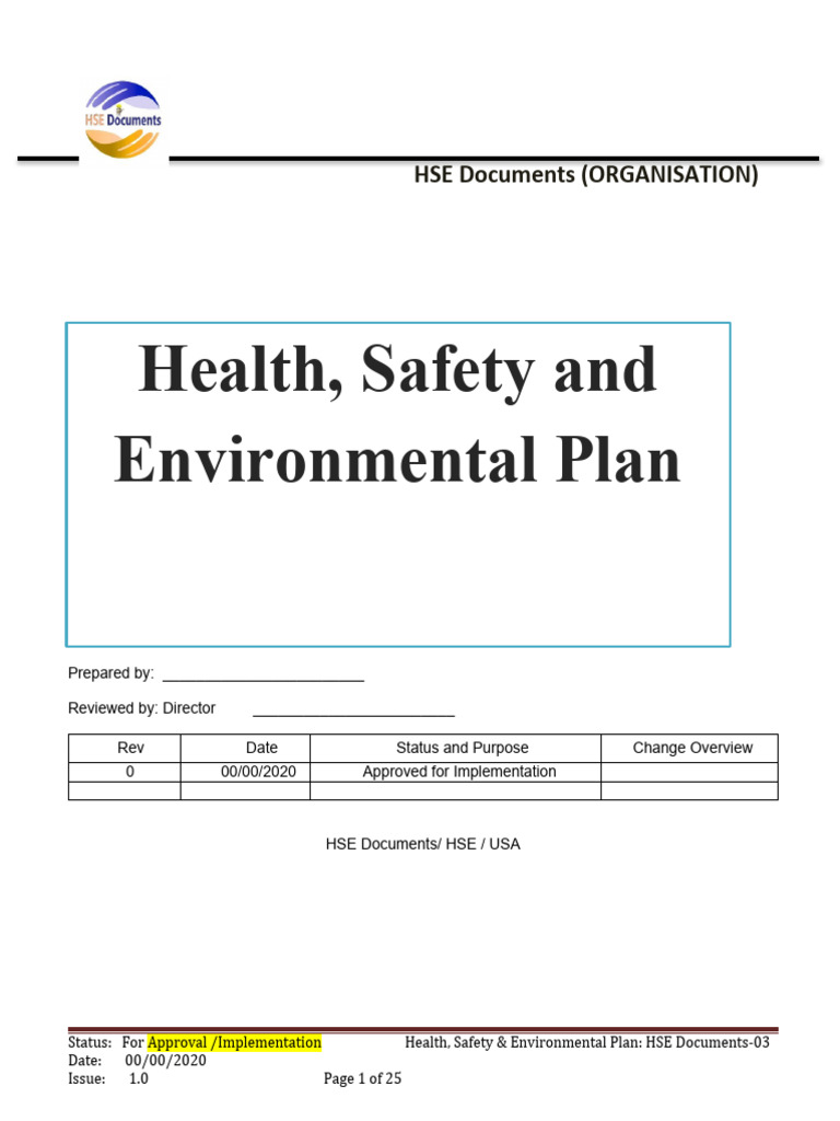 Health Safety and Environmental Plan | PDF | Occupational Safety And ...