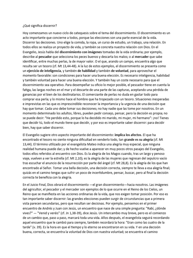 Catequesis Sobre El Discernimiento Francisco | PDF | Oración | Experiencia