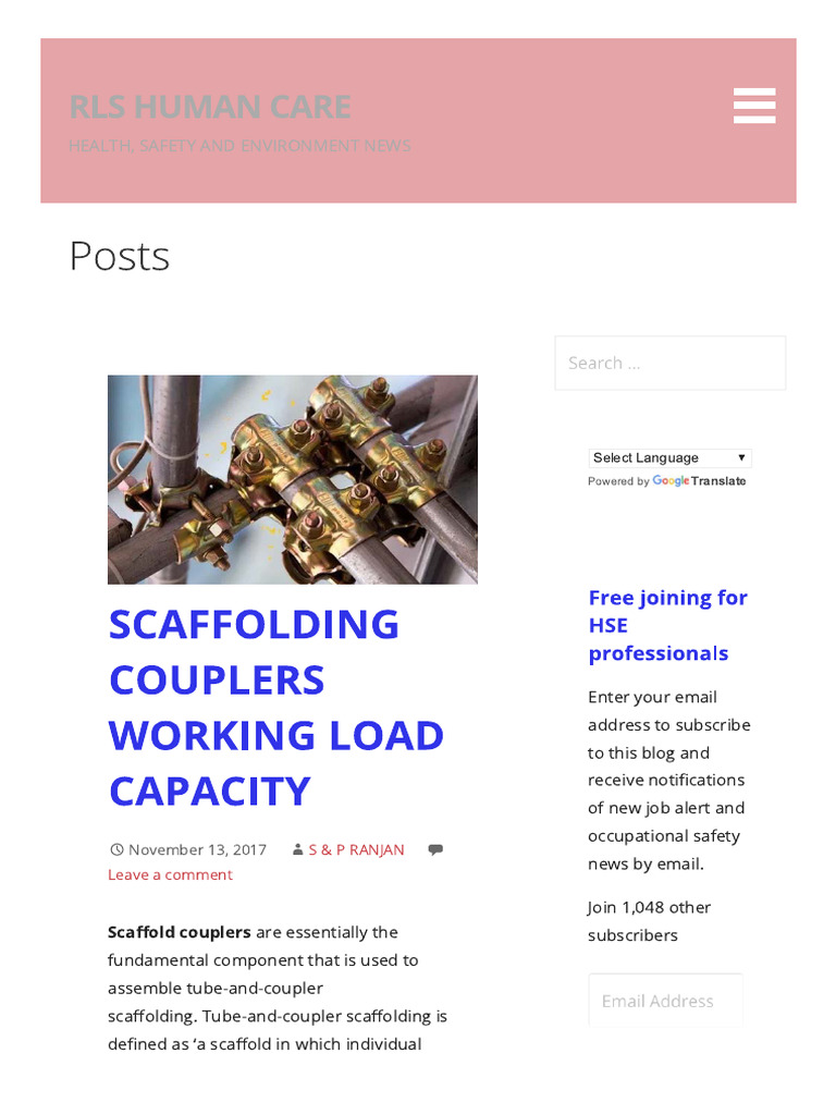 Scaffolding Couplers Working Load Capacity | PDF