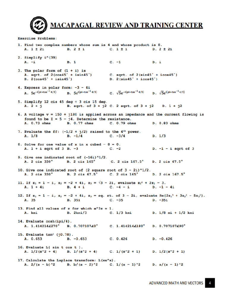AdvMath and Vector Questions | PDF