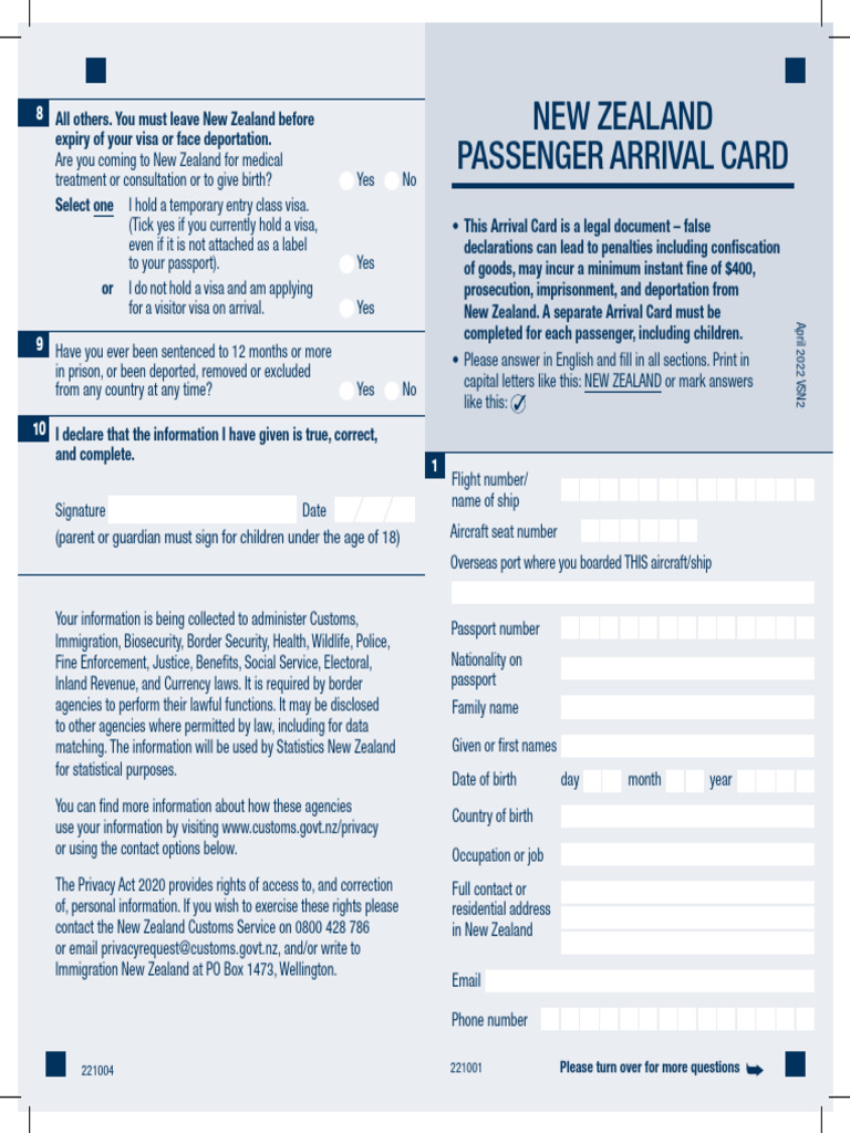 Passenger Arrival Card April 2022 v2 | PDF | Travel Visa