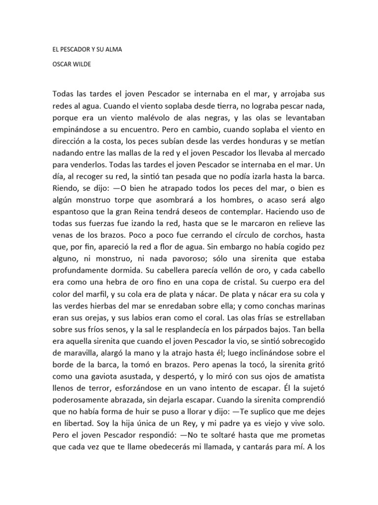El pescador y su alma: un cuento de Wilde | PDF | Amor | Sabiduría