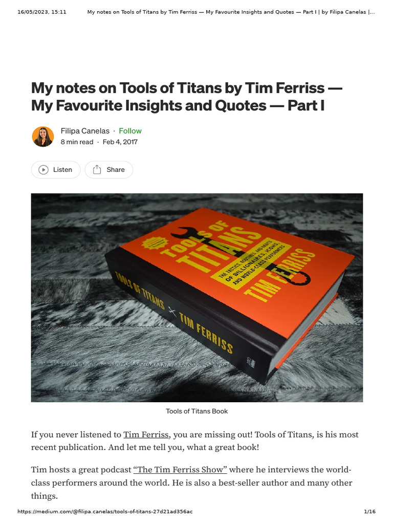 My notes on Tools of Titans by Tim Ferriss — My Favourite Insights and ...