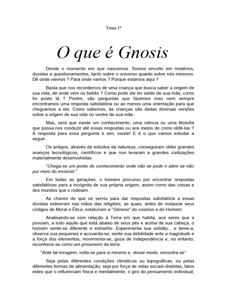 Tema 1 - O Que É Gnosis Por - Nowan | PDF | Science | Conhecimento Tema 1 - O Que É Gnosis Por - Nowan | PDF | Science | Conhecimento