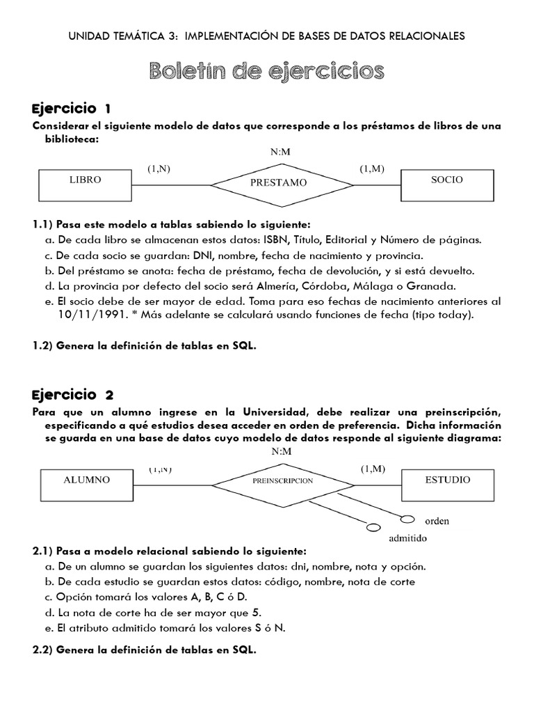 UD 3 - EJERCICIOS - Enunciados Base Datos | Descargar gratis PDF | Base de datos relacional ...